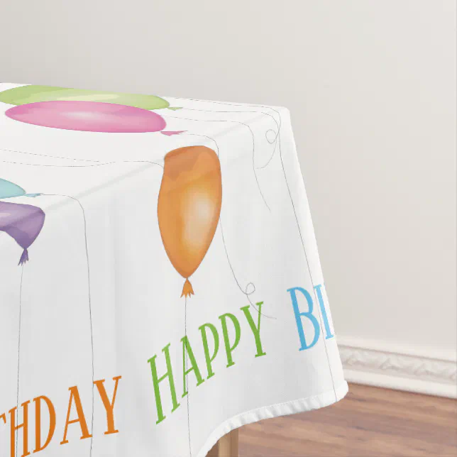 Happy Birthday Balloons Editable Table Cloth | Zazzle