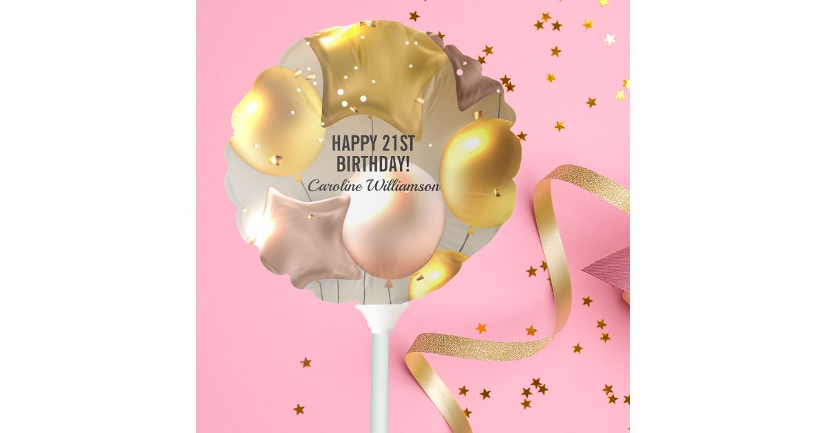 Happy Birthday Balloons Gold Glitter Any Year Name | Zazzle