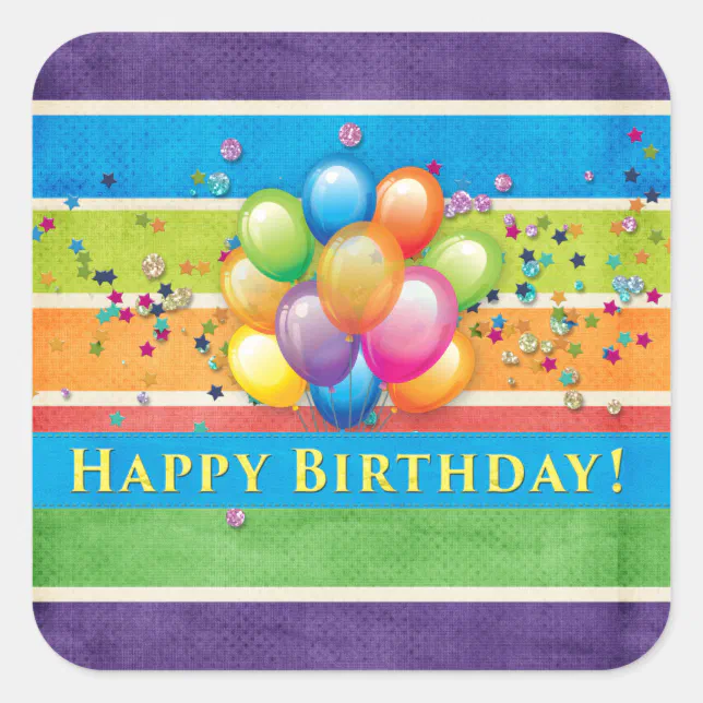 Happy Birthday Balloons Multi Color Square Sticker | Zazzle