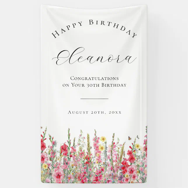 Happy Birthday Banner 30th August Birth Flower | Zazzle