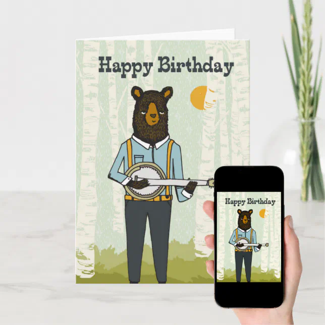 Happy Birthday - Bear playing Banjo Birthday Card | Zazzle