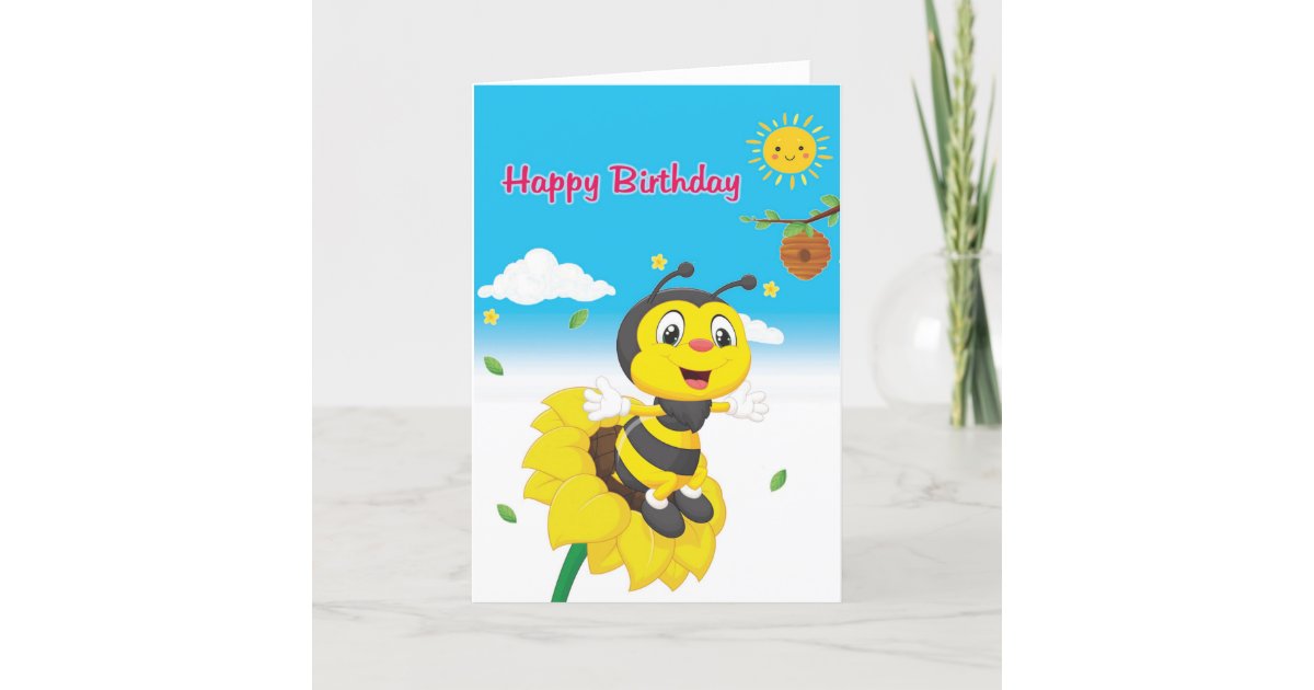 Happy Birthday Bee Card For Kids | Zazzle