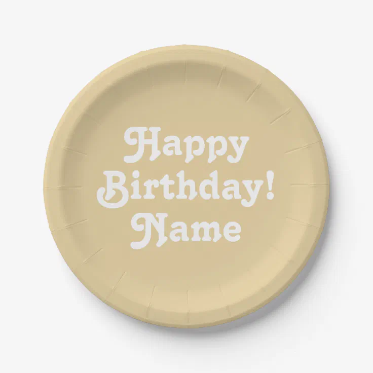 Happy birthday beige custom name photo background paper plates | Zazzle
