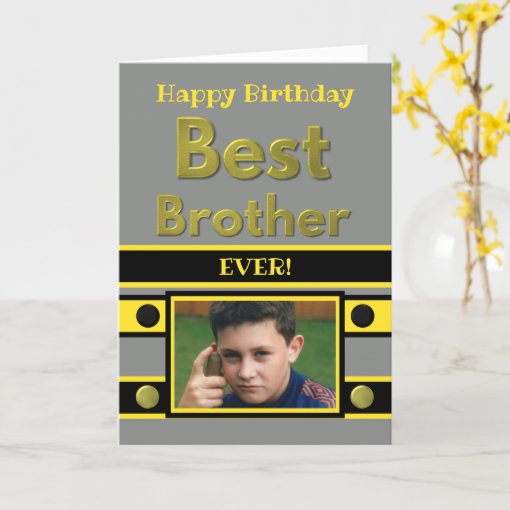 Happy Birthday Best Brother grey yellow photo Card | Zazzle