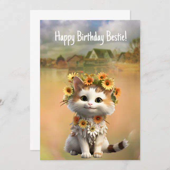 Happy Birthday Bestie Cute Bogo Cat Card | Zazzle