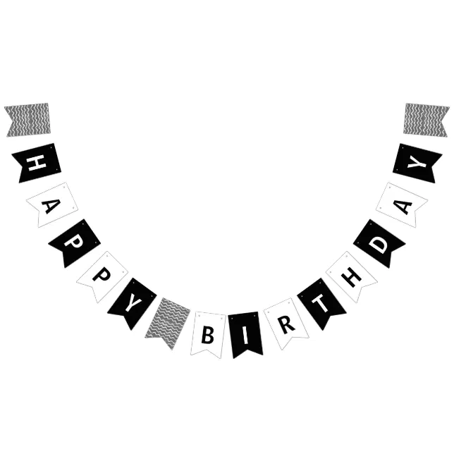 Happy Birthday Black and White Bunting Flags | Zazzle