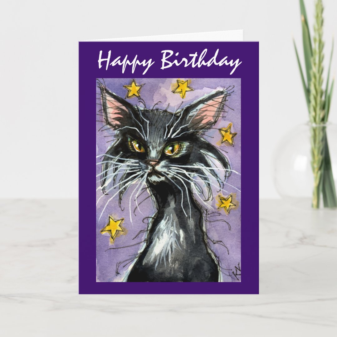 Happy Birthday Black Cat greeting card | Zazzle