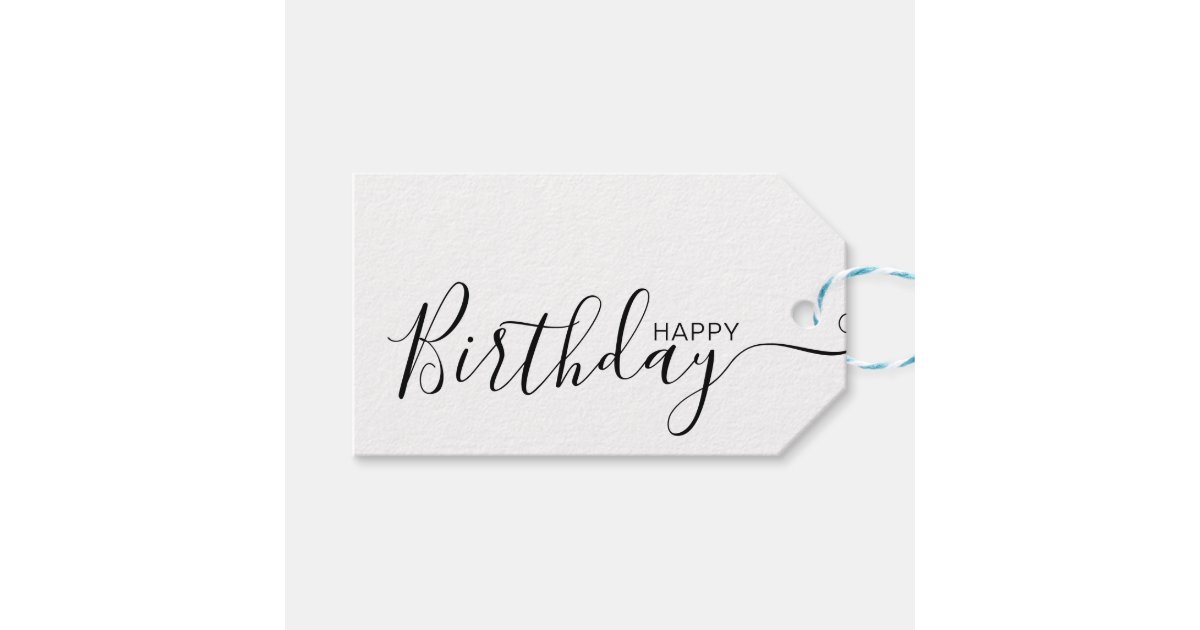 Happy Birthday Black White Modern Gift Tags | Zazzle