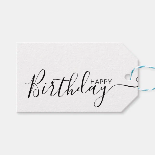 Happy Birthday Black White Modern Gift Tags | Zazzle