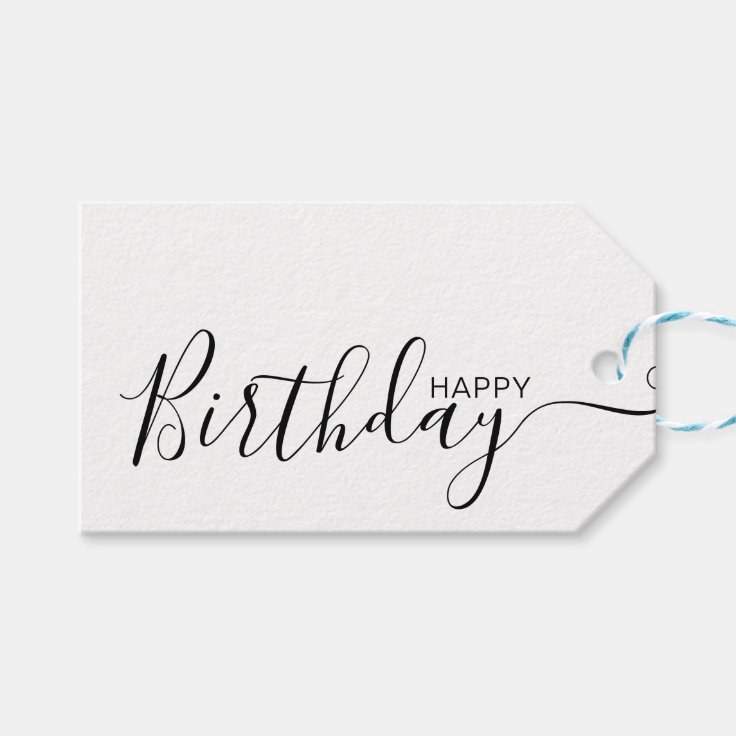 Happy Birthday Black White Modern Gift Tags | Zazzle