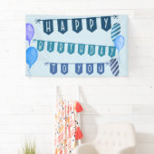 Happy Birthday Blue Bunting and Balloons Banner | Zazzle
