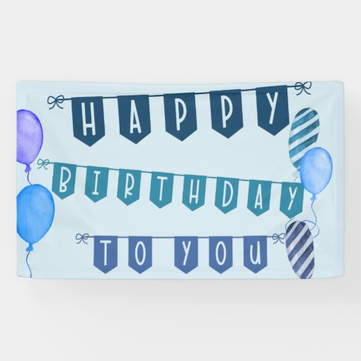 Happy Birthday Blue Bunting and Balloons Banner | Zazzle