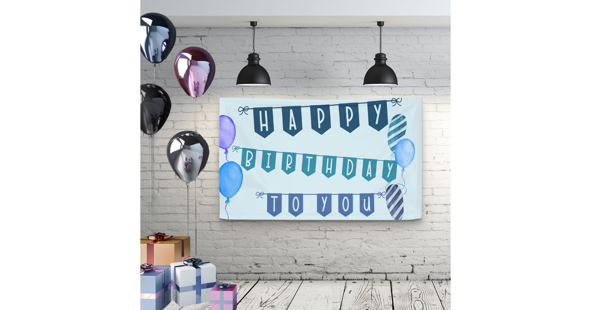 Happy Birthday Blue Bunting and Balloons Banner | Zazzle