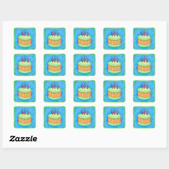 Happy Birthday Blue Cake Sticker Third | Zazzle