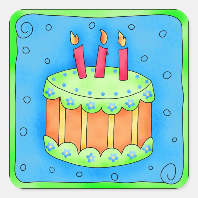 Happy Birthday Blue Cake Sticker Third | Zazzle