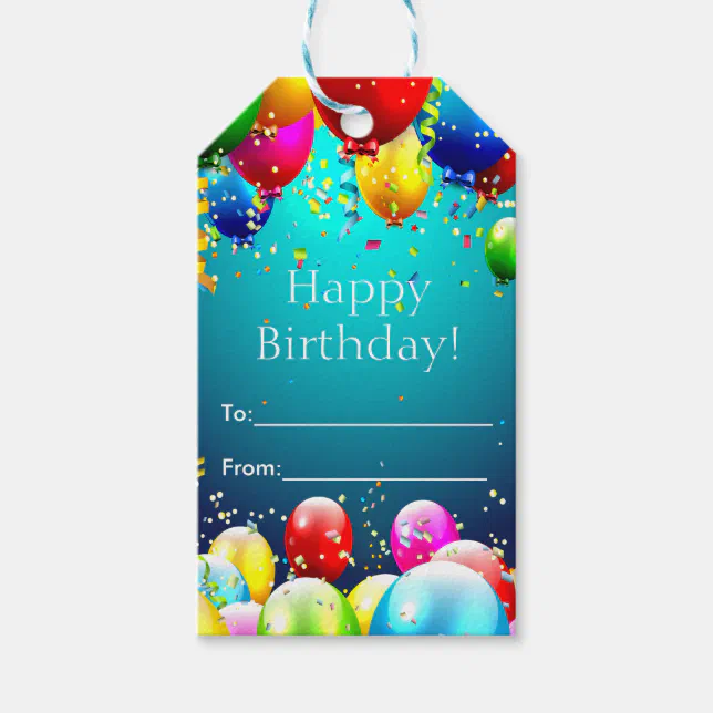 Happy Birthday - Blue Colored Balloons - Customize Gift Tags | Zazzle