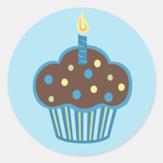 Happy Birthday Blue Cupcake Sticker | Zazzle.com
