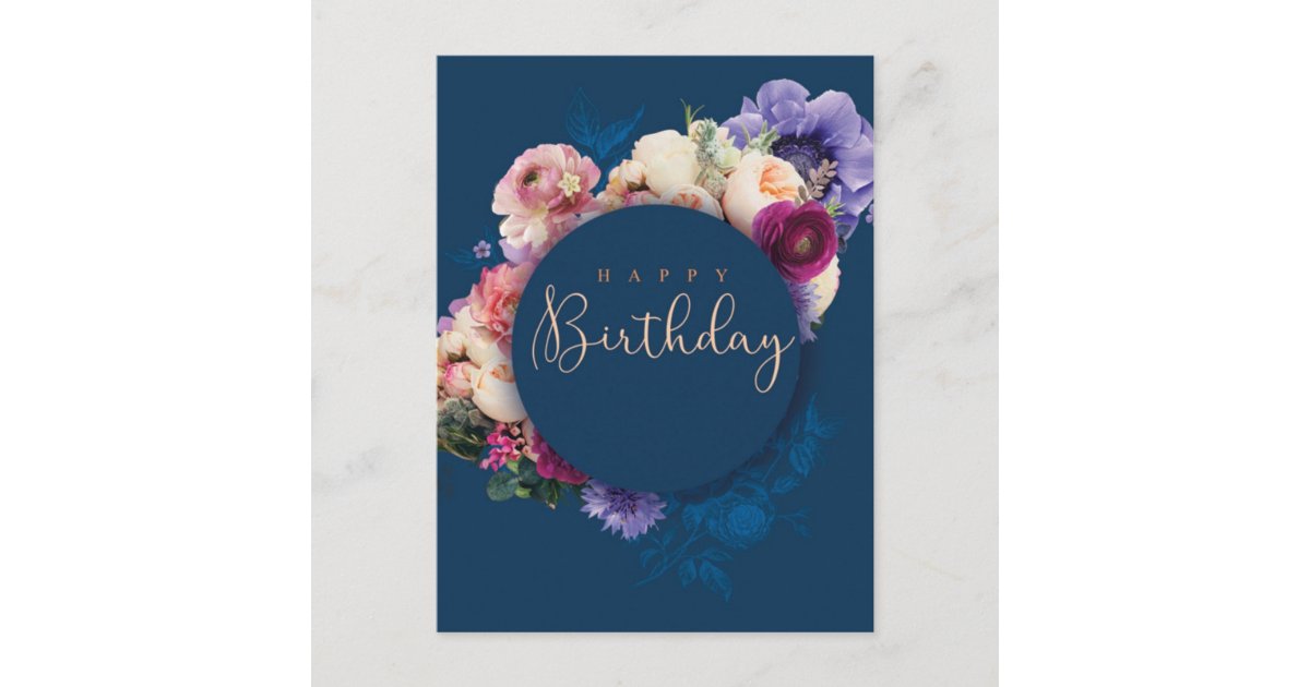 Happy birthday blue flowers postcard | Zazzle