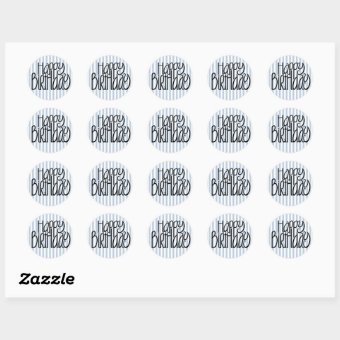Happy Birthday Blue Stripes Sticker | Zazzle