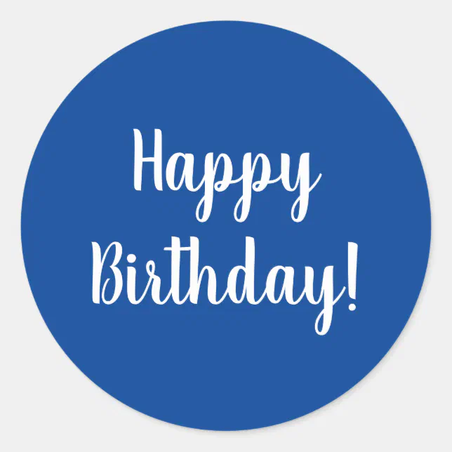 Happy Birthday Blue White Typography Classic Round Sticker | Zazzle