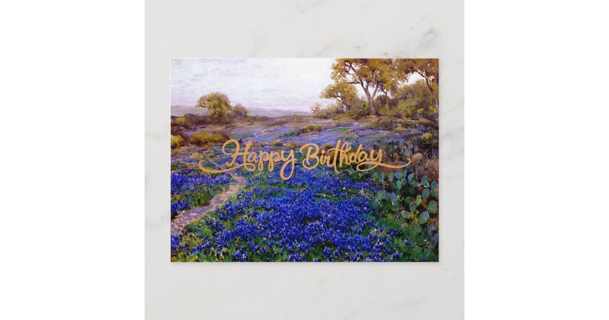 Happy Birthday, Bluebonnets at Twilight, Postcard | Zazzle