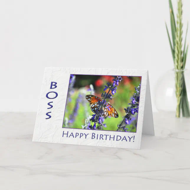 Happy Birthday Boss Floral Butterfly Card | Zazzle