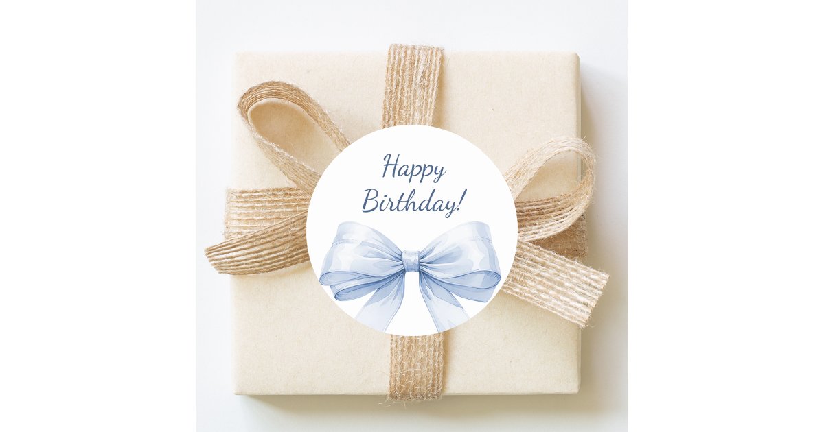 Happy Birthday Bow Light Blue elegant Classic Round Sticker | Zazzle