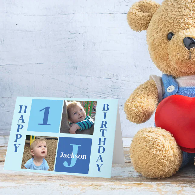 Happy Birthday Boy Cute Custom Blue Kids Card | Zazzle