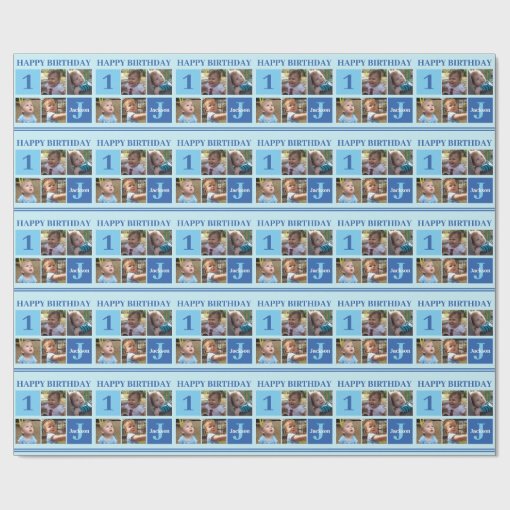Happy Birthday Boy Photo Collage Cute Custom Wrapping Paper | Zazzle