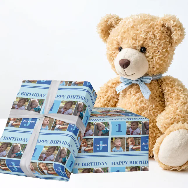 Happy Birthday Boy Photo Collage Cute Custom Wrapping Paper | Zazzle