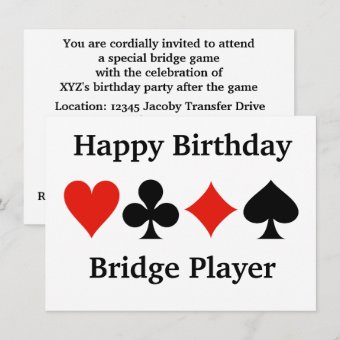 Happy Birthday Bridge Player Four Card Suits | Zazzle