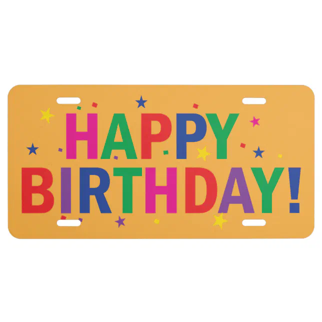 Happy Birthday bright colors License Plate | Zazzle