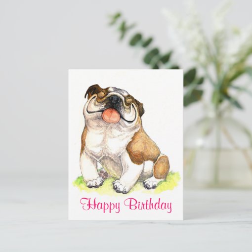 Happy Birthday Bulldog Puppy Greeting Postcard | Zazzle