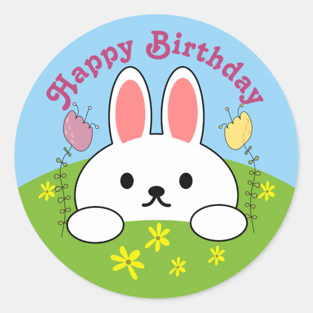 Happy Birthday Bunny Rabbit Classic Round Sticker | Zazzle