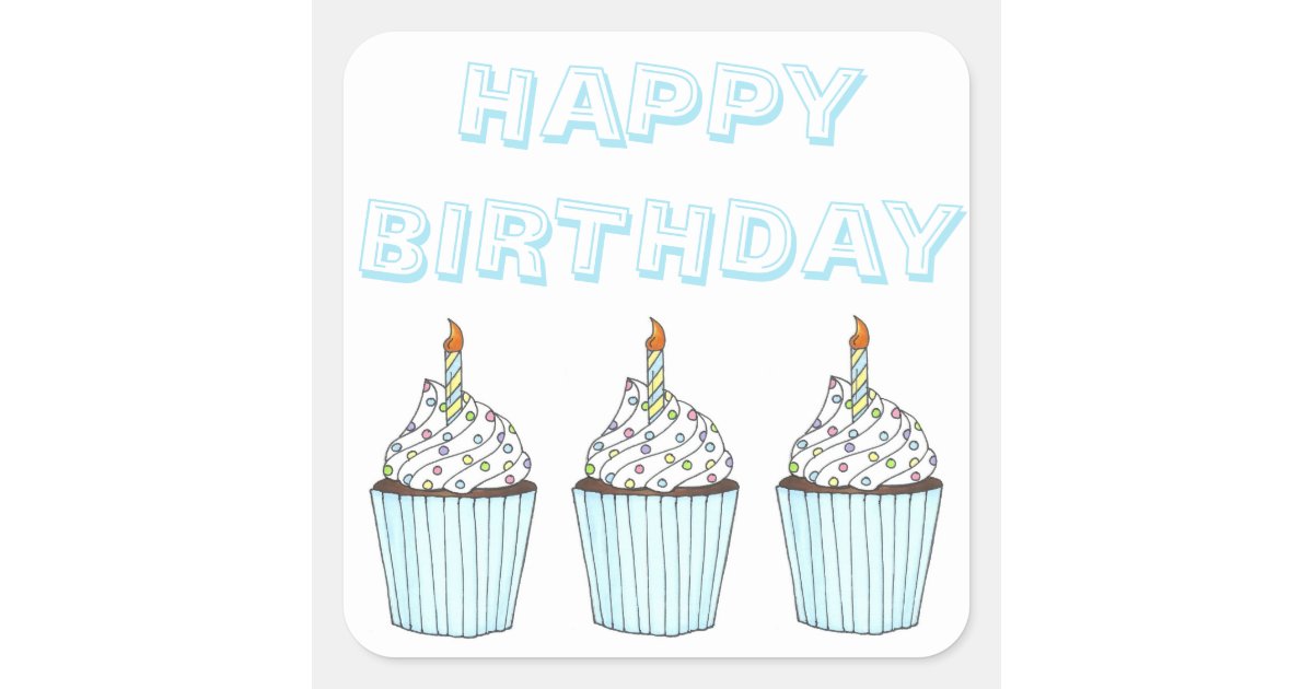 Happy Birthday Cake Cupcake w/ Candle Stickers | Zazzle