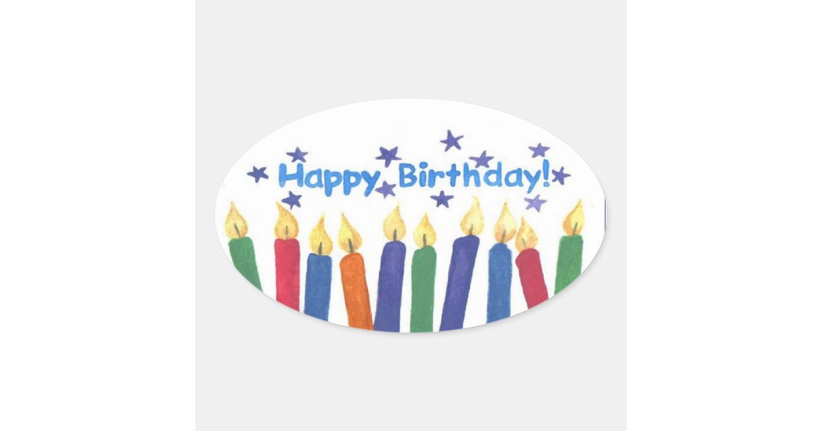 Happy Birthday Candles Oval Sticker | Zazzle