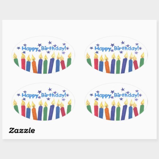 Happy Birthday Candles Oval Sticker | Zazzle
