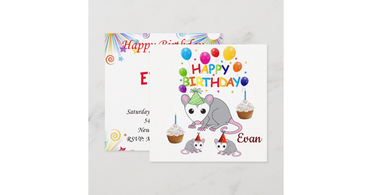 Happy Birthday Card Invitation Possum | Zazzle