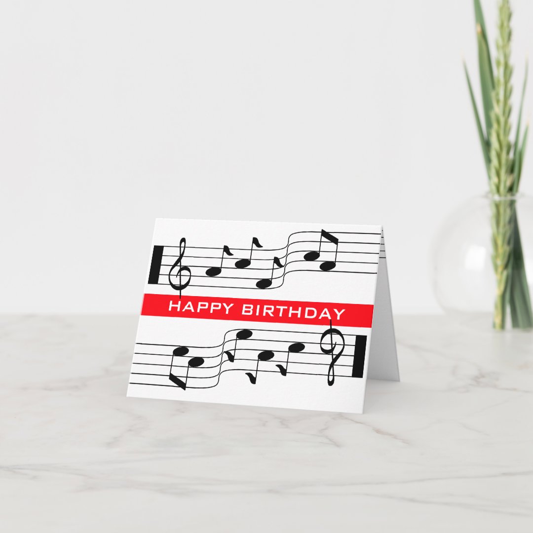 Happy Birthday Card Music Note Score White | Zazzle