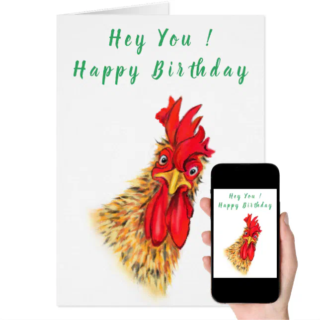 Happy Birthday Card Playful Curious Rooster Fun | Zazzle