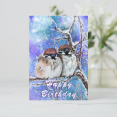 Happy Birthday Card Sparrows Couple In Winter | Zazzle