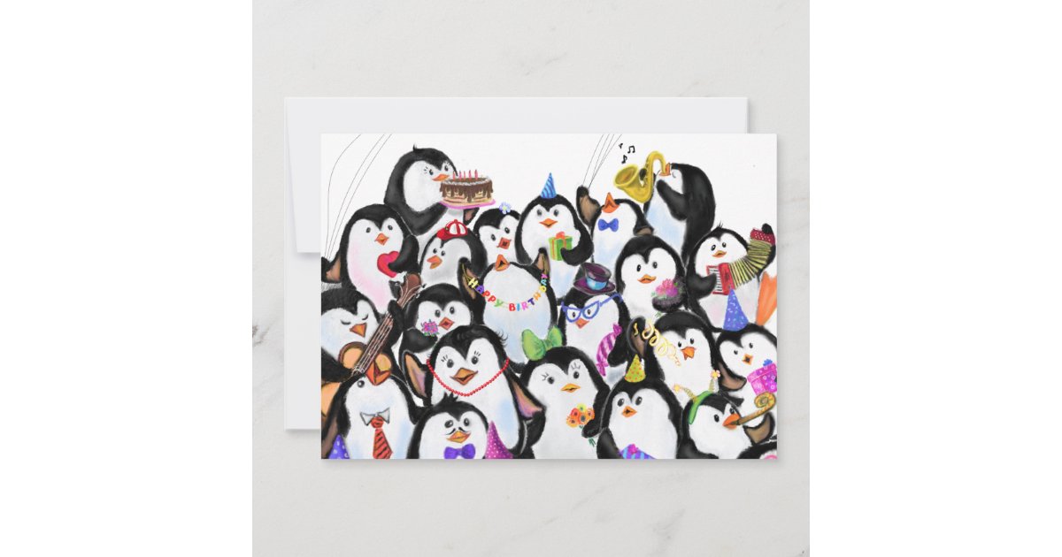 Happy Birthday Card with Happy Penguins Party | Zazzle