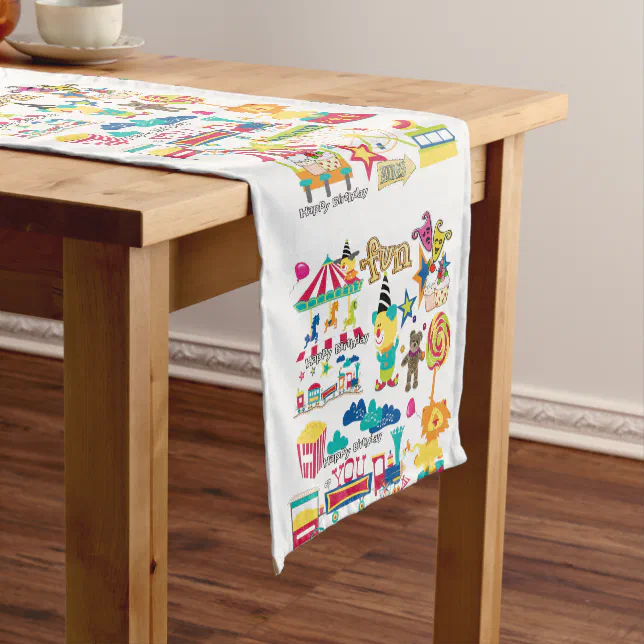 Happy Birthday Carnival Circus Short Table Runner | Zazzle
