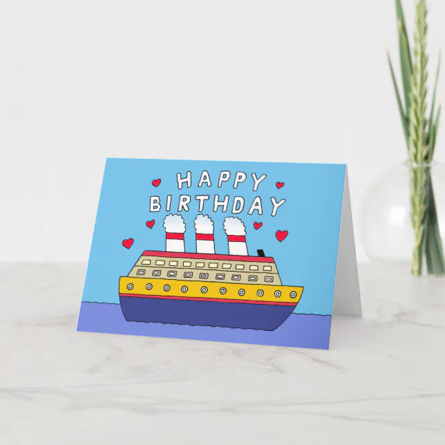 Happy Birthday Cartoon Cruise Ship Humor Card | Zazzle
