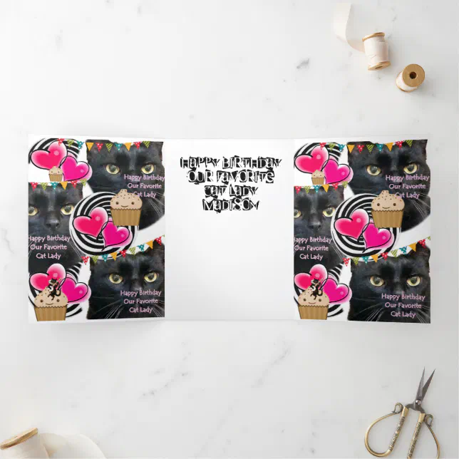 Happy Birthday Cat Lady Card, Cat Lady Tri-Fold Card | Zazzle