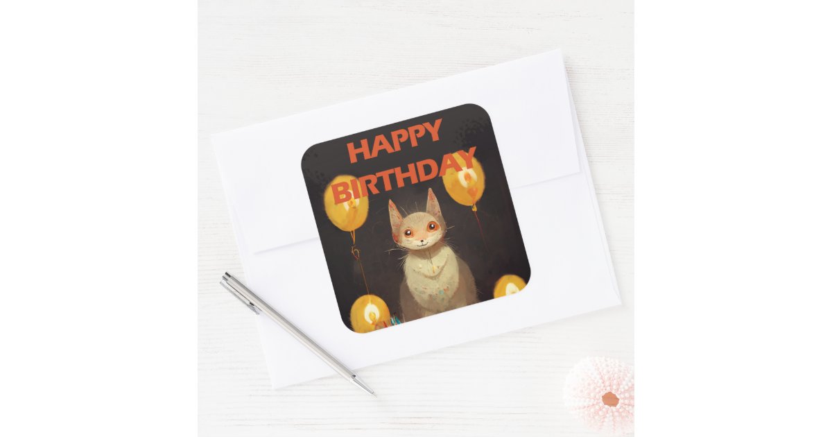 Happy Birthday! - cat party Square Sticker | Zazzle