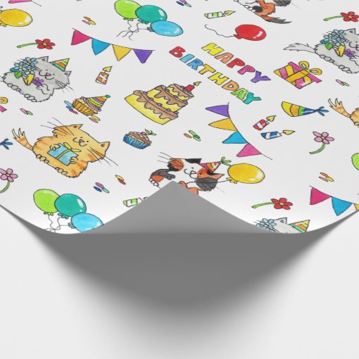 Happy Birthday Cats wrapping paper by Nicole Janes | Zazzle