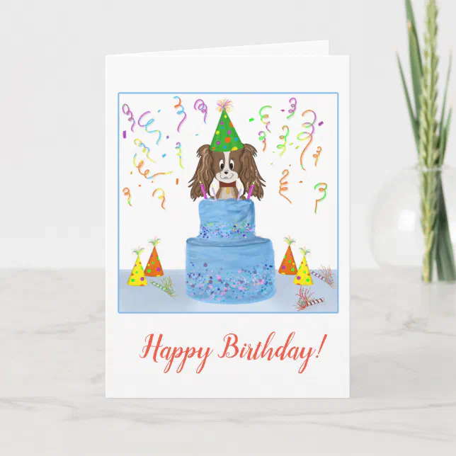 Happy Birthday Cavalier King Charles With Cake Card | Zazzle