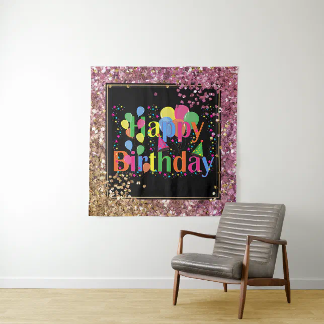Happy Birthday celebration glitter Tapestry | Zazzle