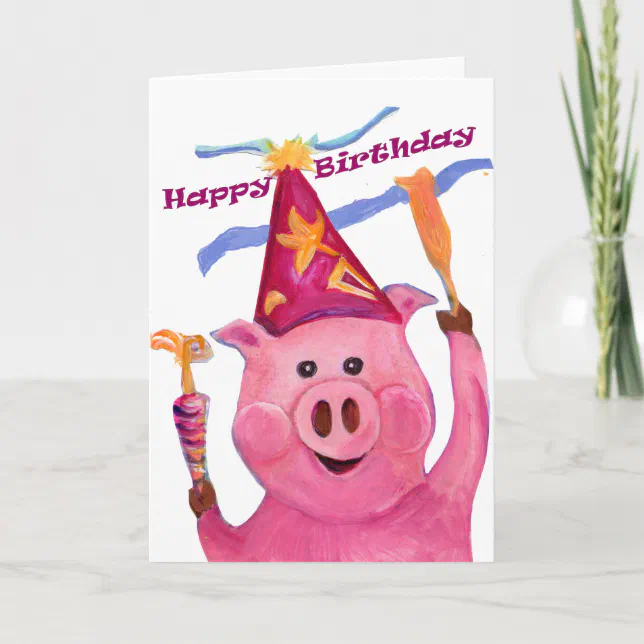 Happy Birthday Celebration Pig Card | Zazzle